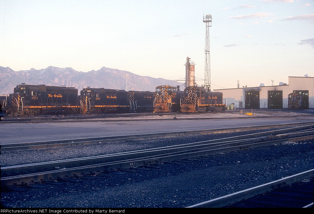 Three GP30s, three SWs, a Sanding Tower, Yard Light, Engine House, and the Wasatch Range ...